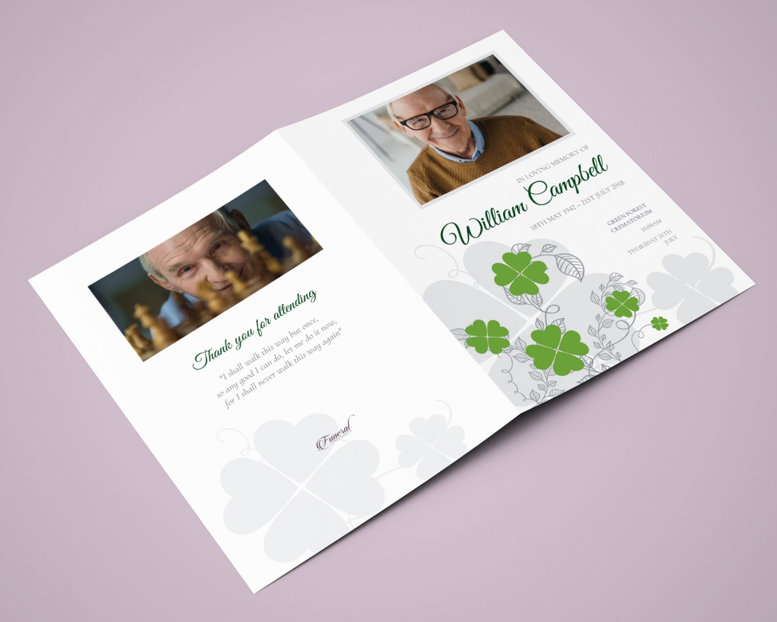 Irish Clover Funeral Order of Service – 8 Page – Funeral Order of Service