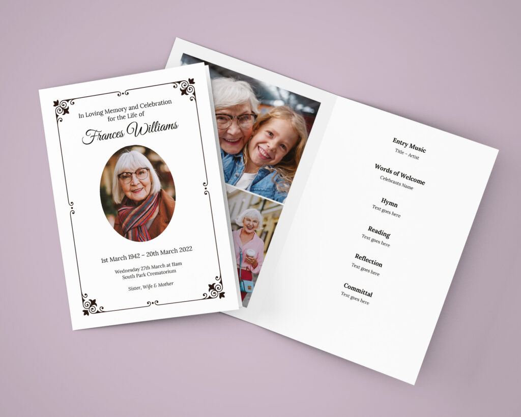 Traditional Oval Border Funeral Order of Service – 4 Page – Funeral ...